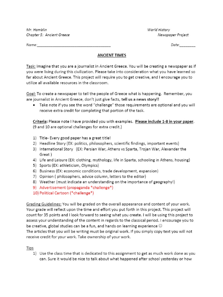 Greece Newspaper Project | PDF