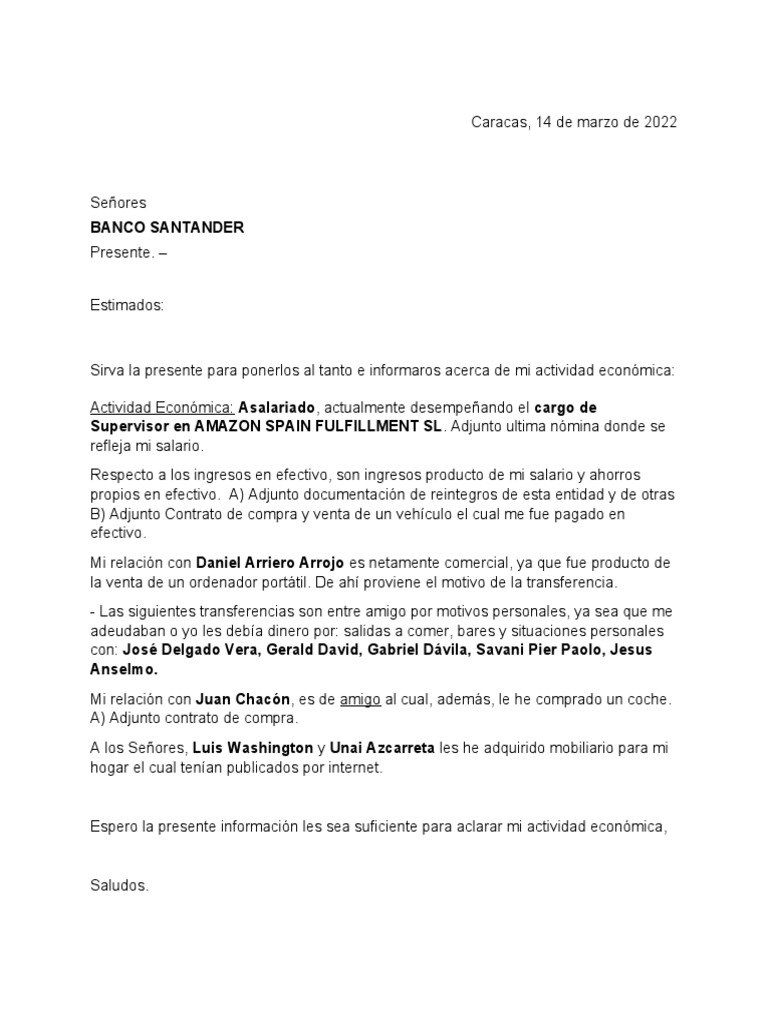 Carta Banco Santander | PDF | Economias