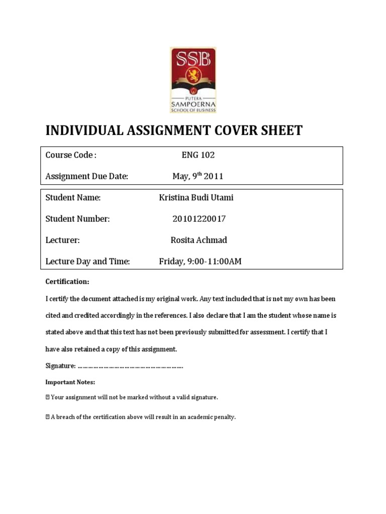 Individual Assignment Cover Sheet | PDF | Traffic Congestion | Service ...