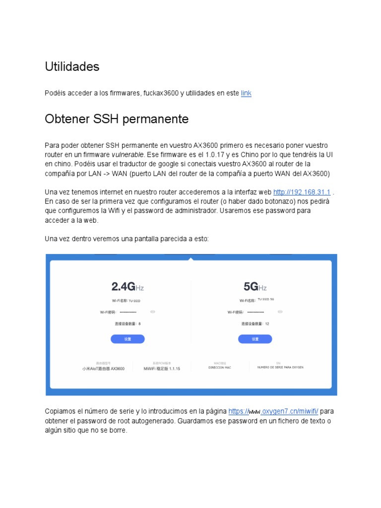 Activar SSH en Xiaomi AX3600 | PDF | Archivo de computadora | Mac OS