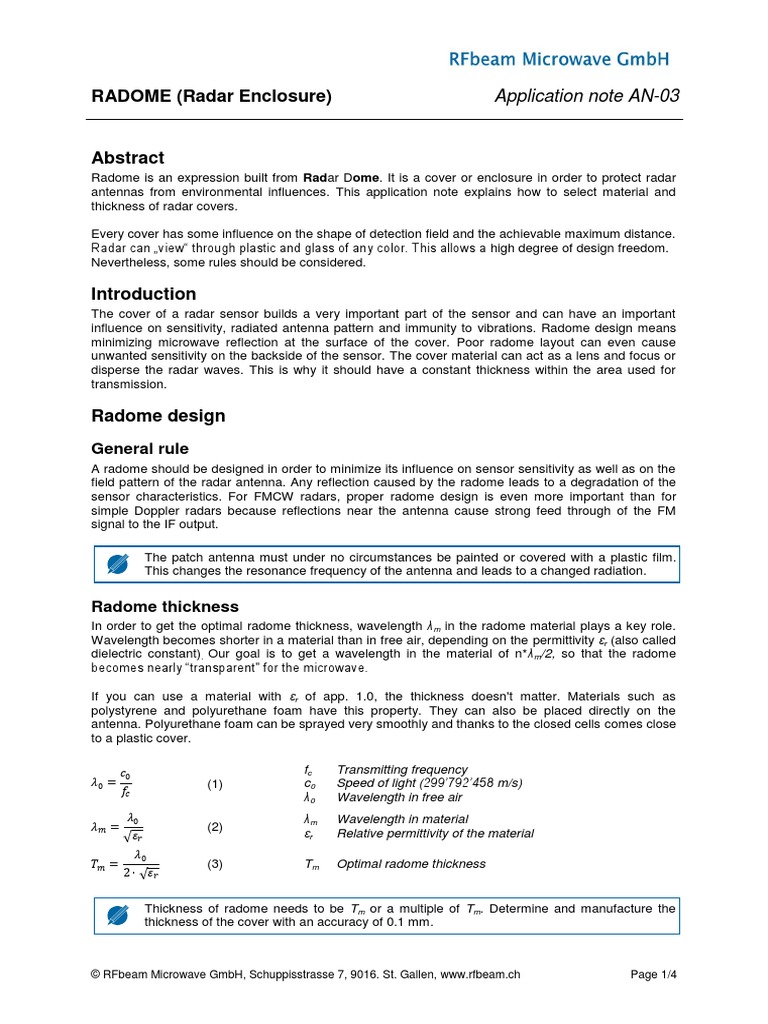 RADOME (Radar Enclosure) : Application Note AN-03 | PDF | Radar ...