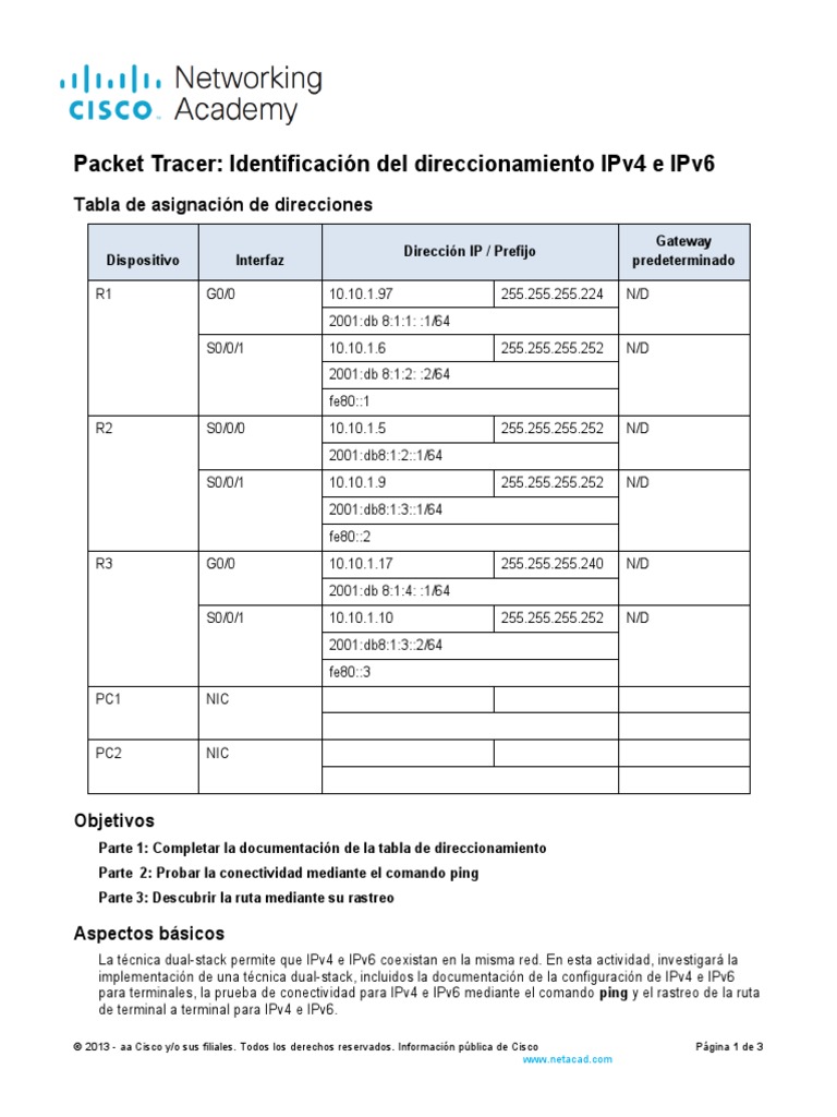 13.2.6 Packet Tracer - Verify IPv4 and IPv6 Addressing | PDF