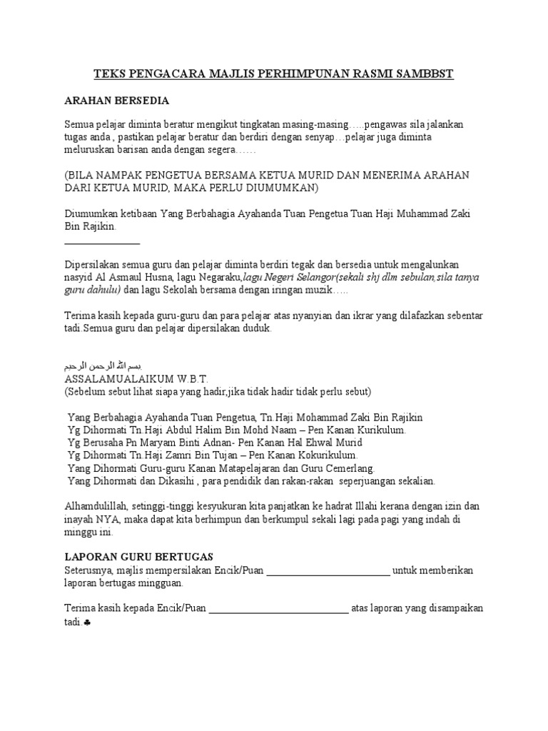 Teks Pengacara Majlis Perhimpunan Rasmi Sekolah | PDF