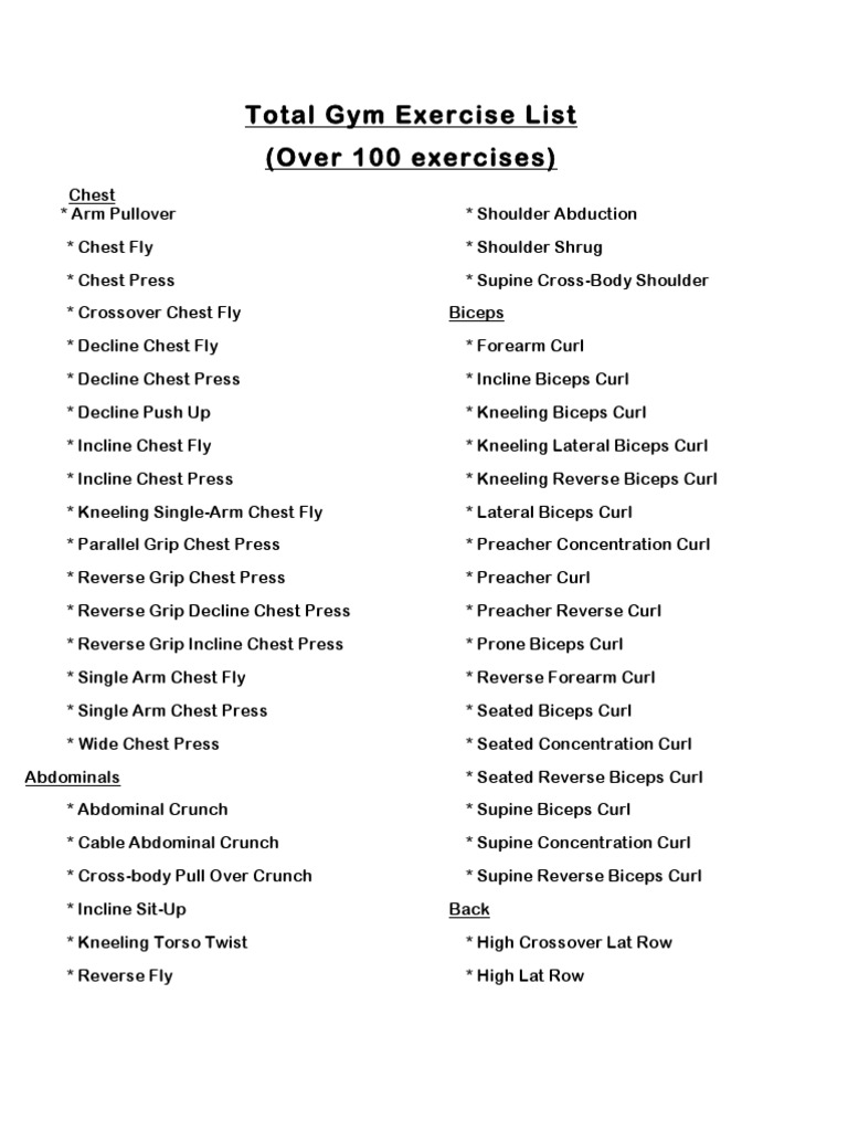 Total Gym Exercise List | PDF | Anatomical Terms Of Motion | Weight ...