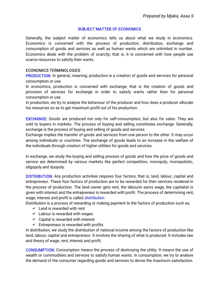 Overview of Economics' Subject Matter | PDF | Economies | Economics