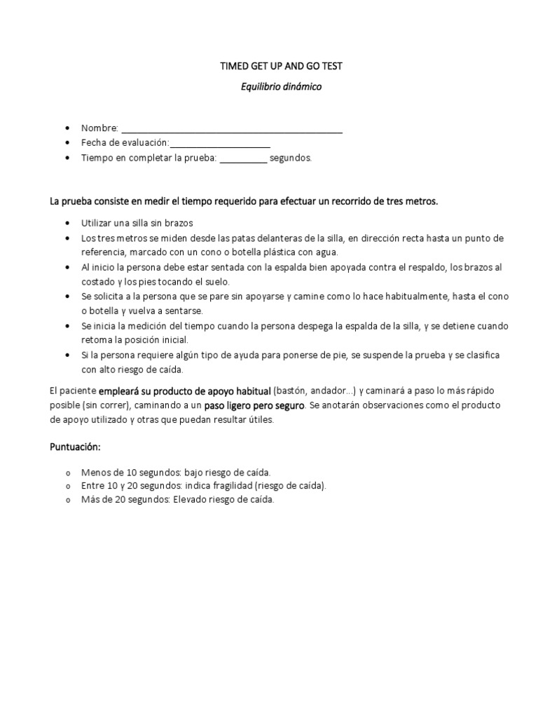 Timed Up and Go Test | PDF