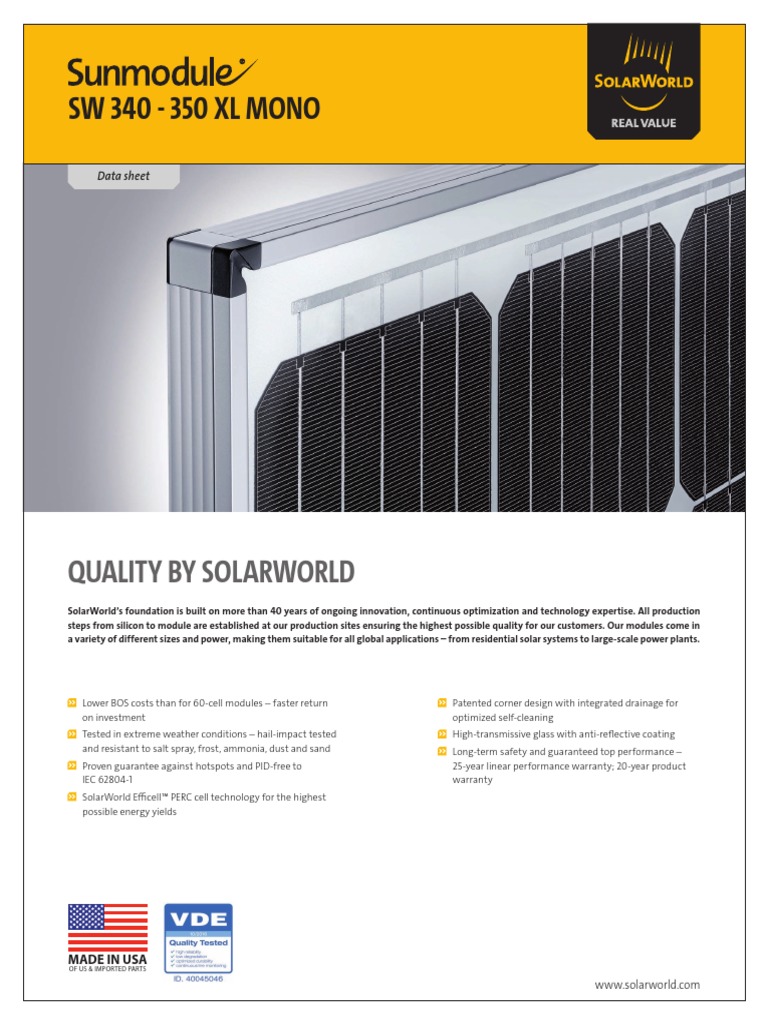 SW 340 - 350 XL MONO: Quality by Solarworld | PDF | Electrical ...