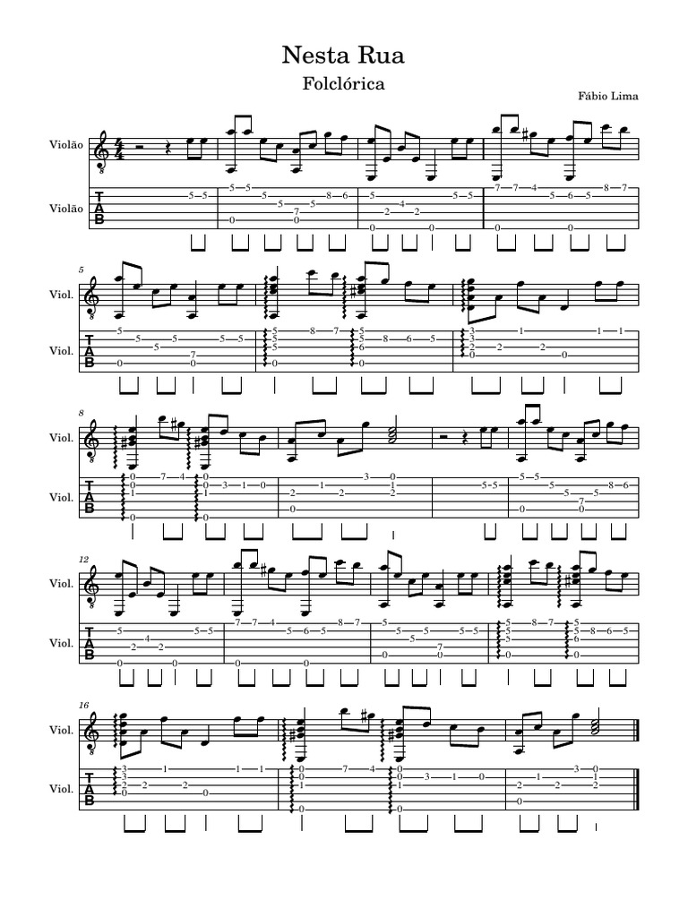Partitura e Tablatura - Nesta Rua (Fabio Lima) | PDF