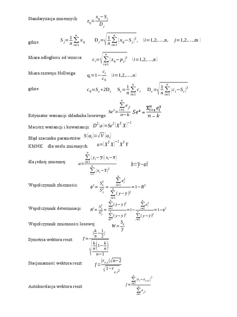 Wzory Z Ekonometrii | PDF