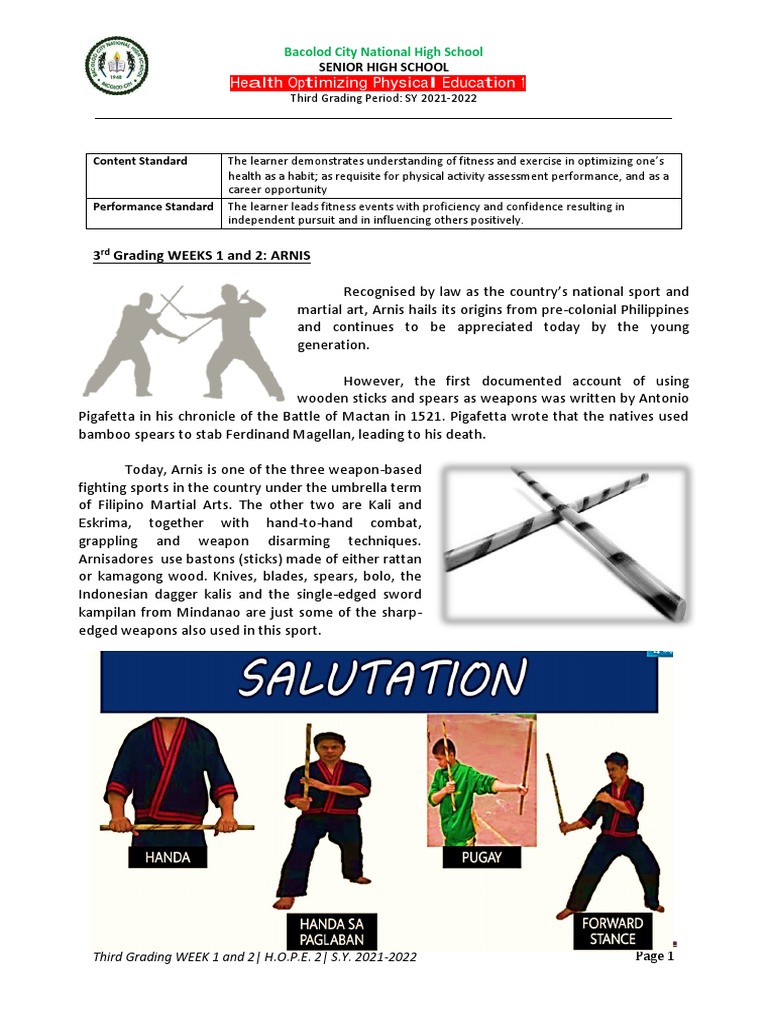 Arnis Striking Techniques for Grade 11 | PDF | Individual Sports | Combat