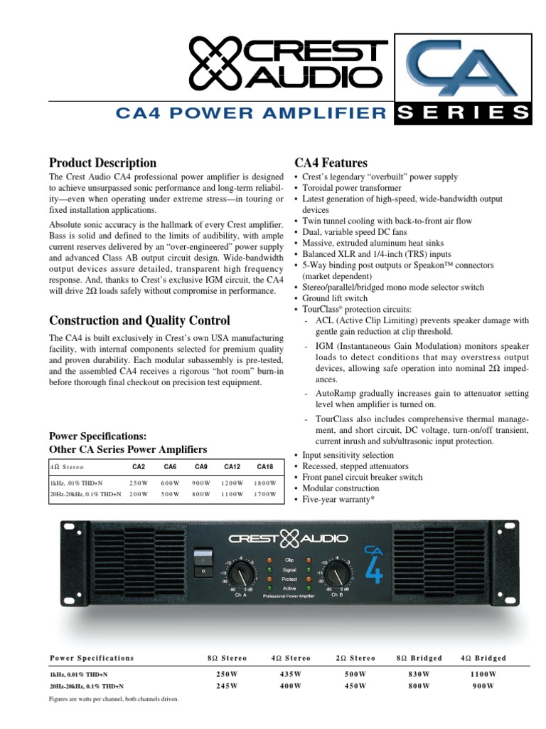Ca4 Power Amplifier: Product Description CA4 Features | PDF | Amplifier ...