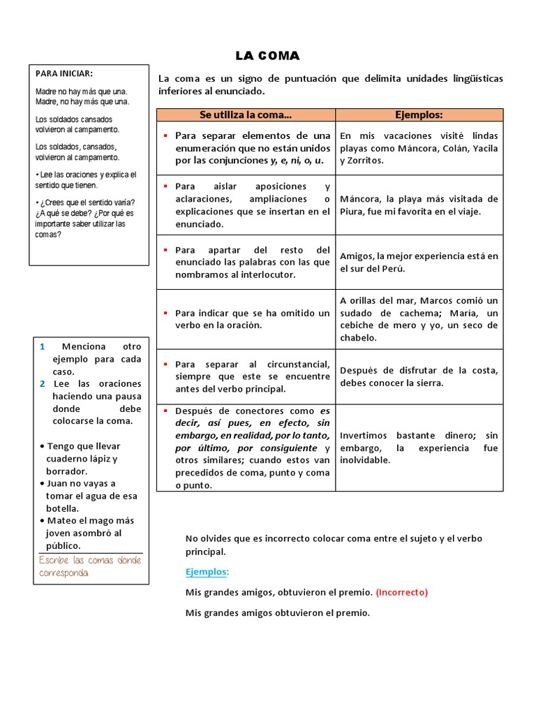 Uso correcto de la coma en oraciones | PDF | Coma | Gramática
