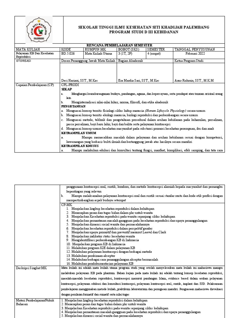RPS KB KESPRO Genap 2022 | PDF | Pengembangan Diri | Kesehatan Holistik