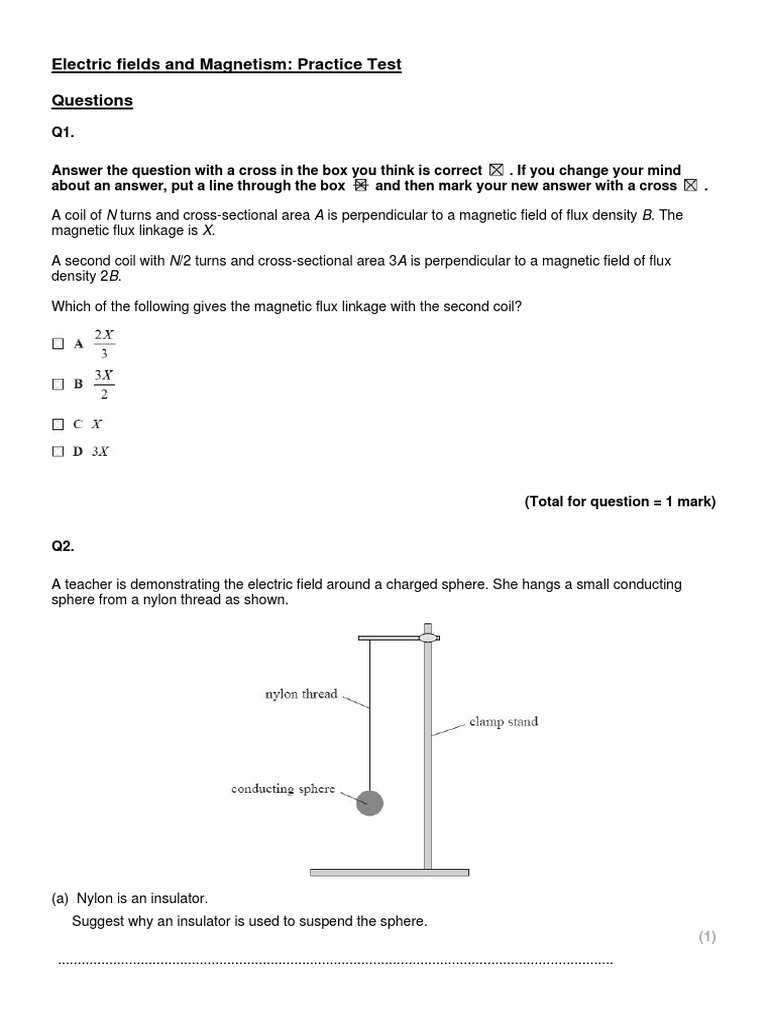 Electric Fields and Magnetism - Practice Test | PDF | Inductor ...