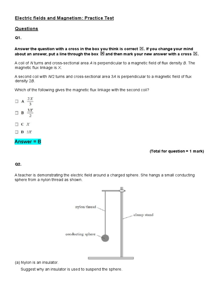 Electric Fields and Magnetism - Practice Test | PDF | Inductor | Anode