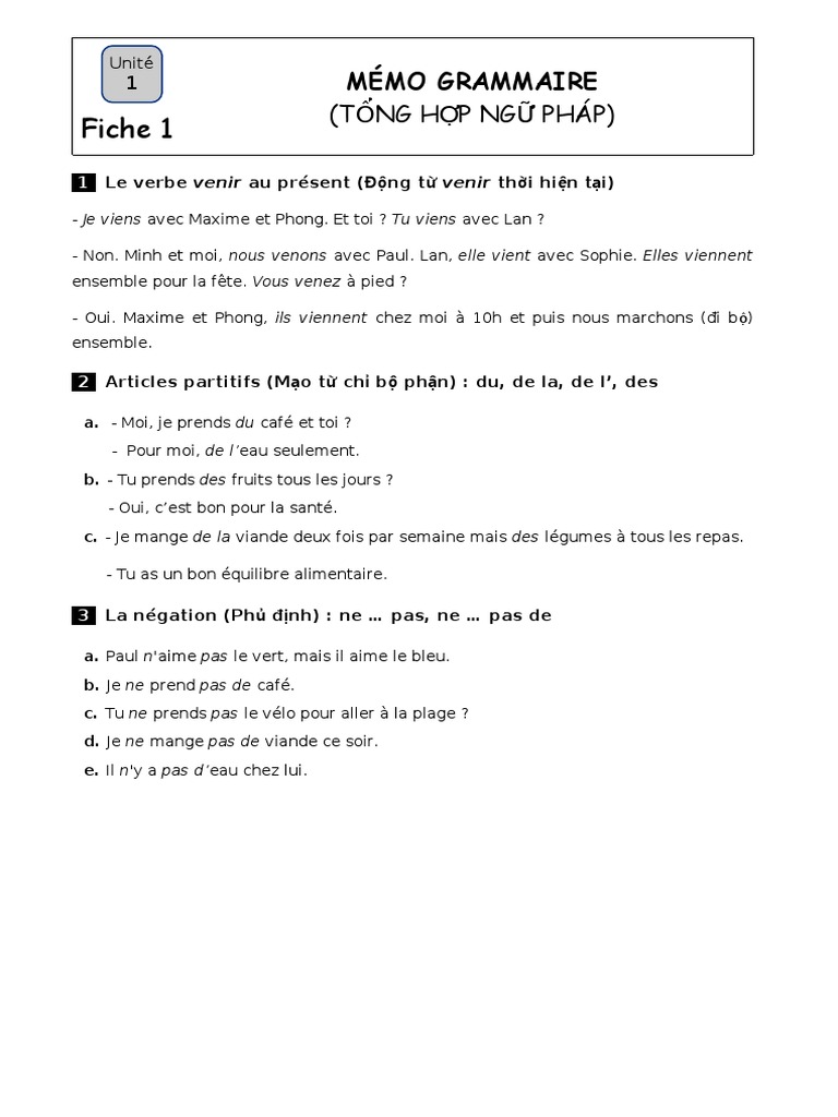 M2 U1 Fiches Complémentaires | PDF | Cuisine | Nourriture et boisson