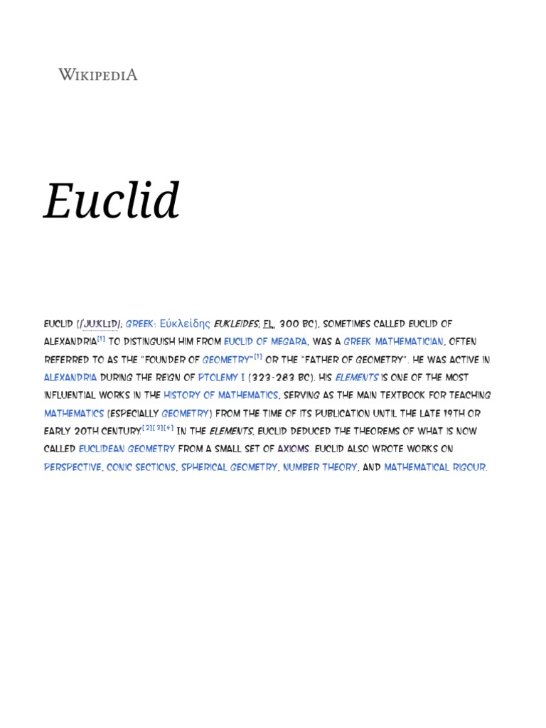 Euclid - Wikipedia | Download Free PDF | Euclid | Mathematics