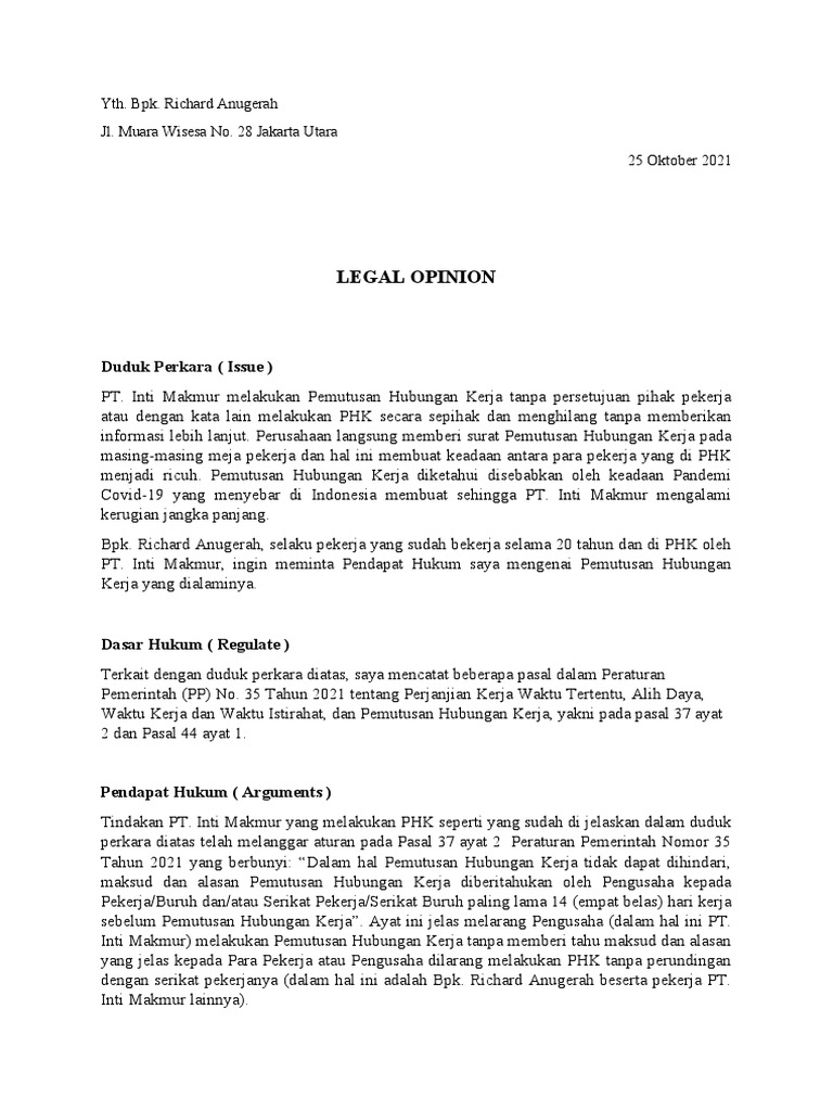 Legal Opinion - Grace A. B. Gosal (205210107) | PDF