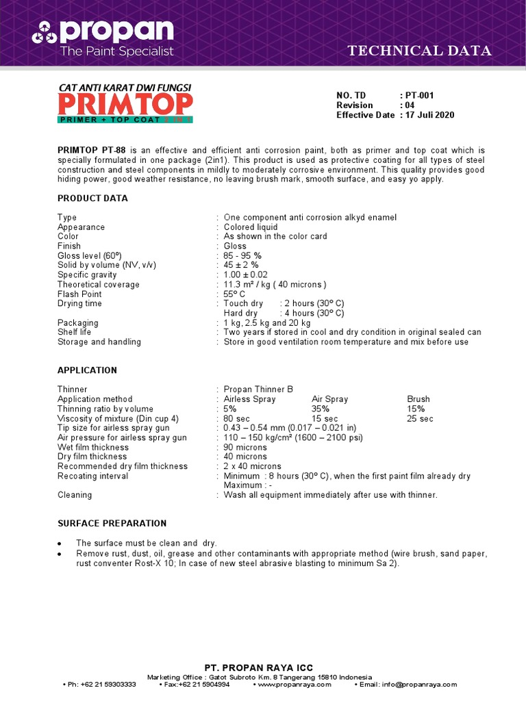 Propan Primtop PT-88 Technical Data | PDF | Paint | Materials