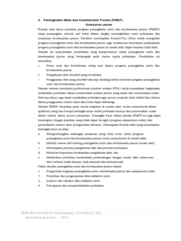 Peningkatan Mutu Dan Keselamatan Pasien (PMKP) | PDF
