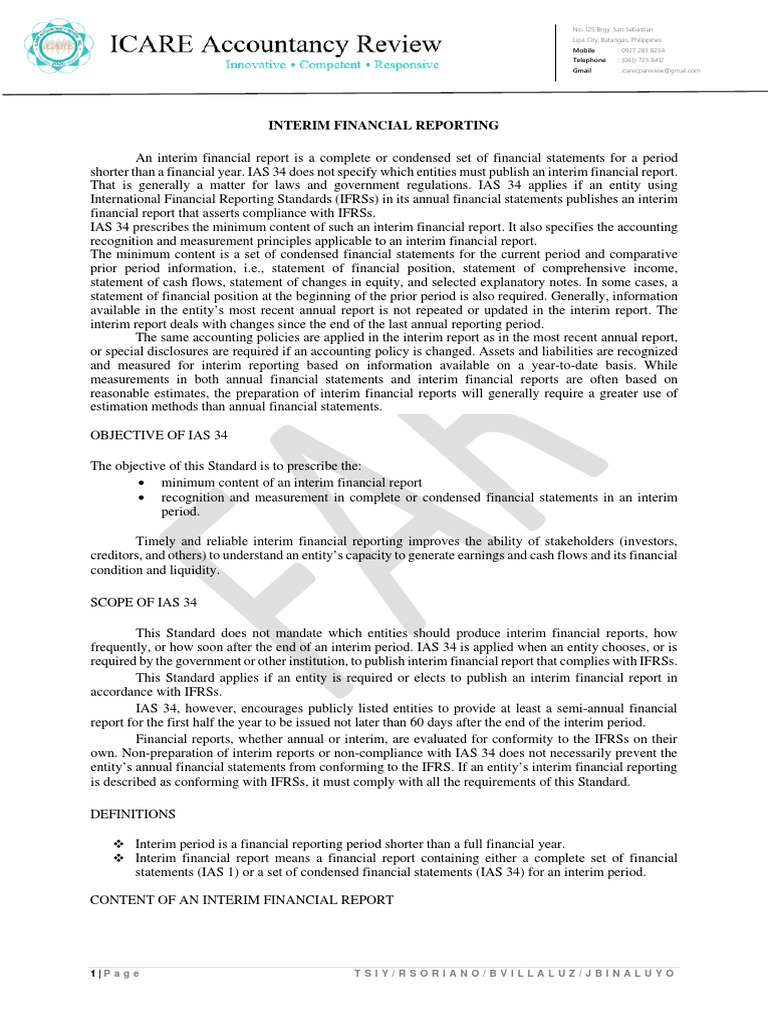 IAS 34: Interim Financial Reporting Guide | PDF | Financial Statement ...
