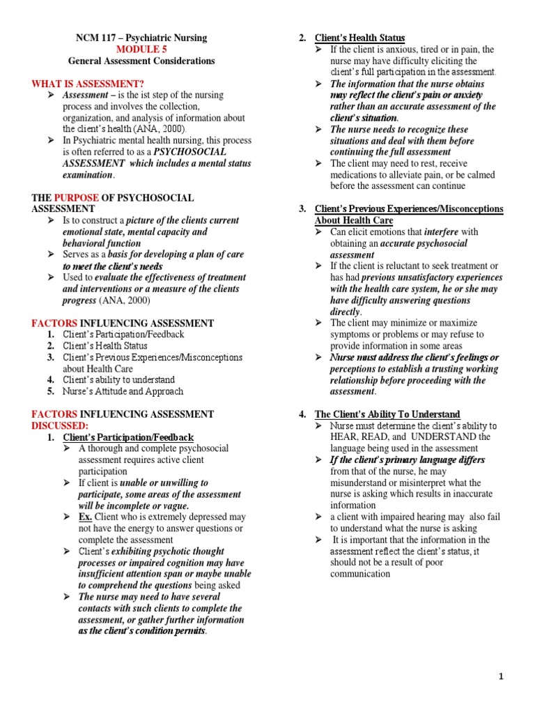 NCM 117 - Psychiatric Nursing (MODULE 5) | PDF | Anxiety | Delusion