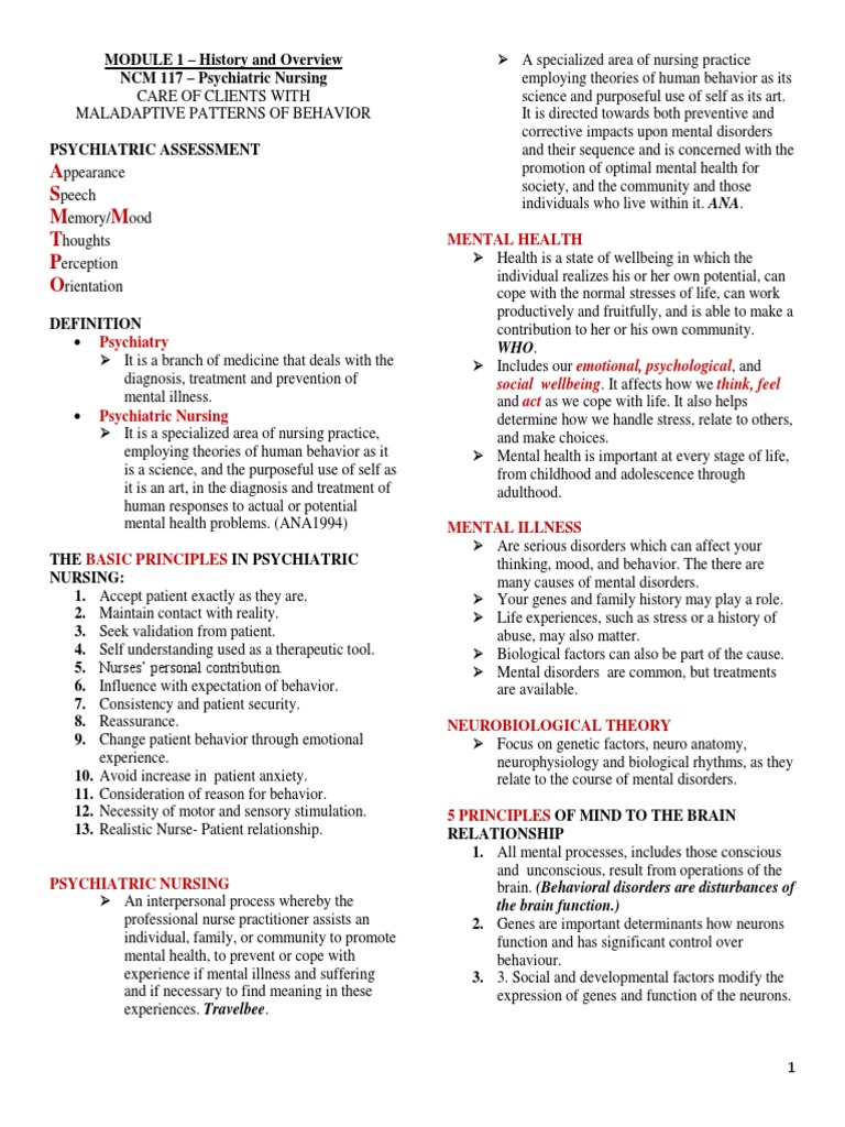 NCM 117 - Psychiatric Nursing (MODULE 1 & 2) | PDF | Mental Disorder ...