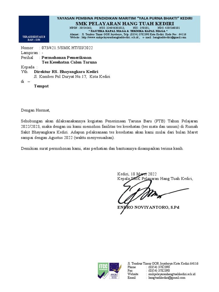 Surat Permohonan Tes Kesehatan | PDF