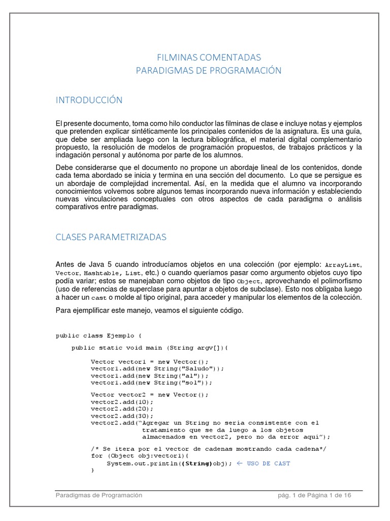 Filminas Comentadas - Clases Parametrizadas | PDF | Objeto (informática) | Java (lenguaje de ...