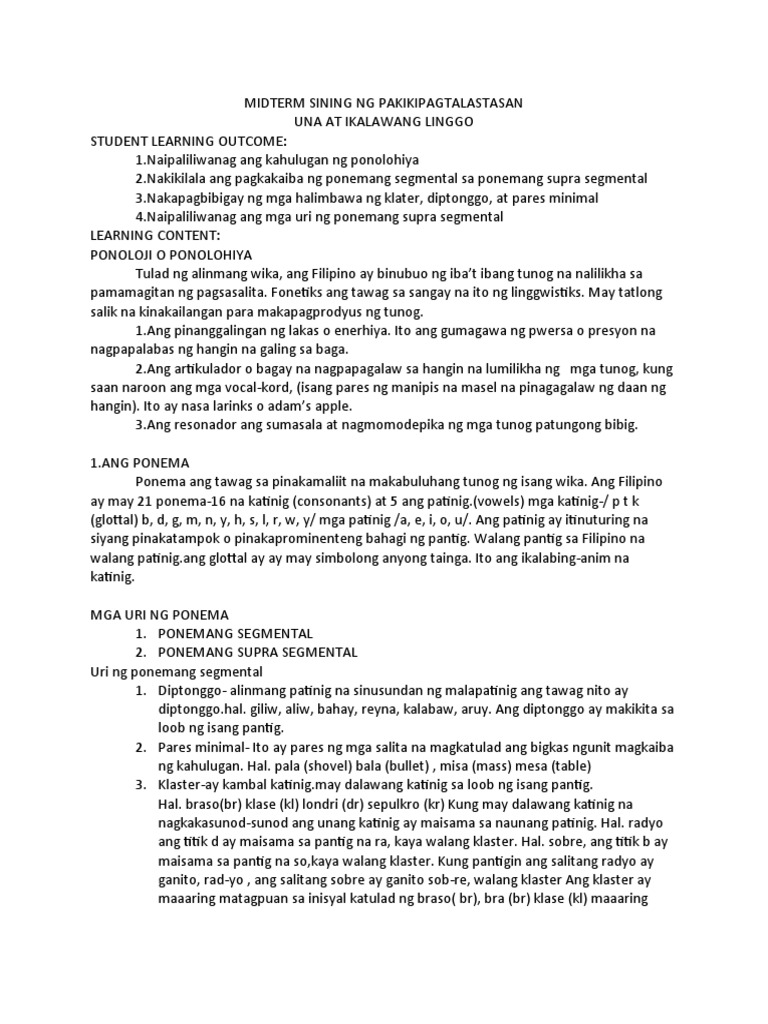 Midterm Sining NG Pakikipagtalastasan | PDF