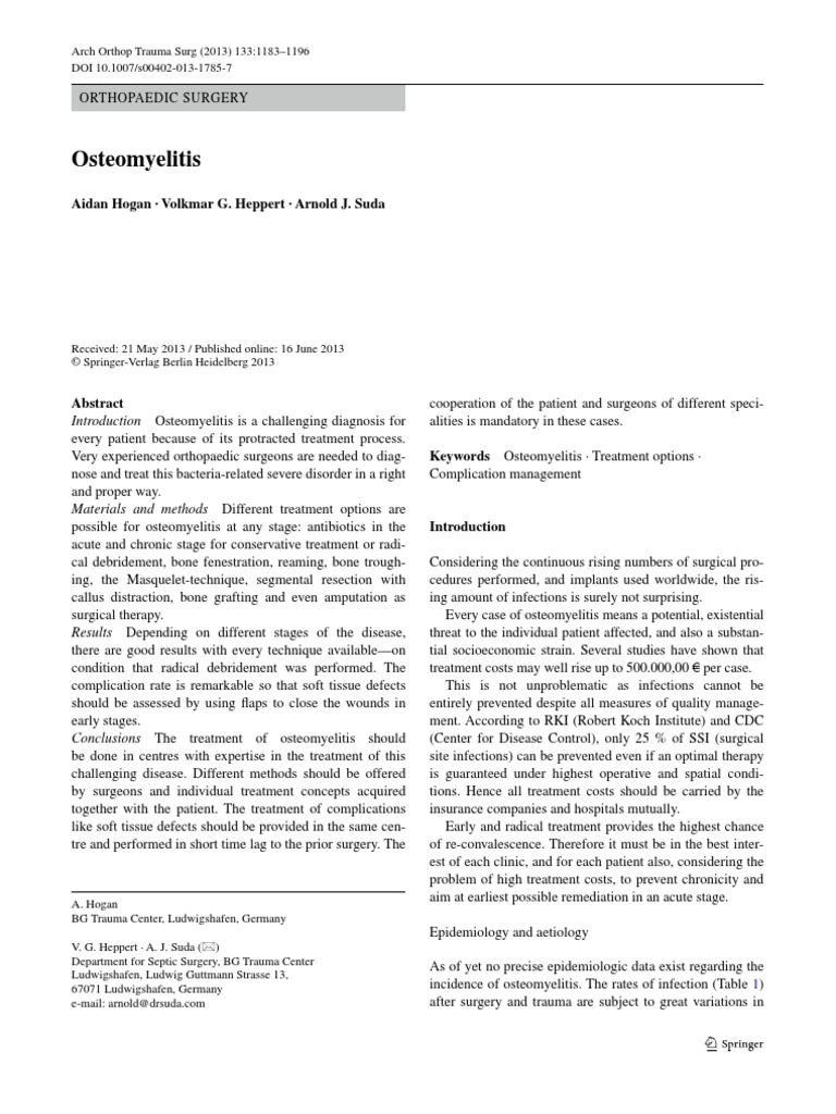 Osteomyelitis: Aidan Hogan Volkmar G. Heppert Arnold J. Suda | PDF | Surgery | Infection