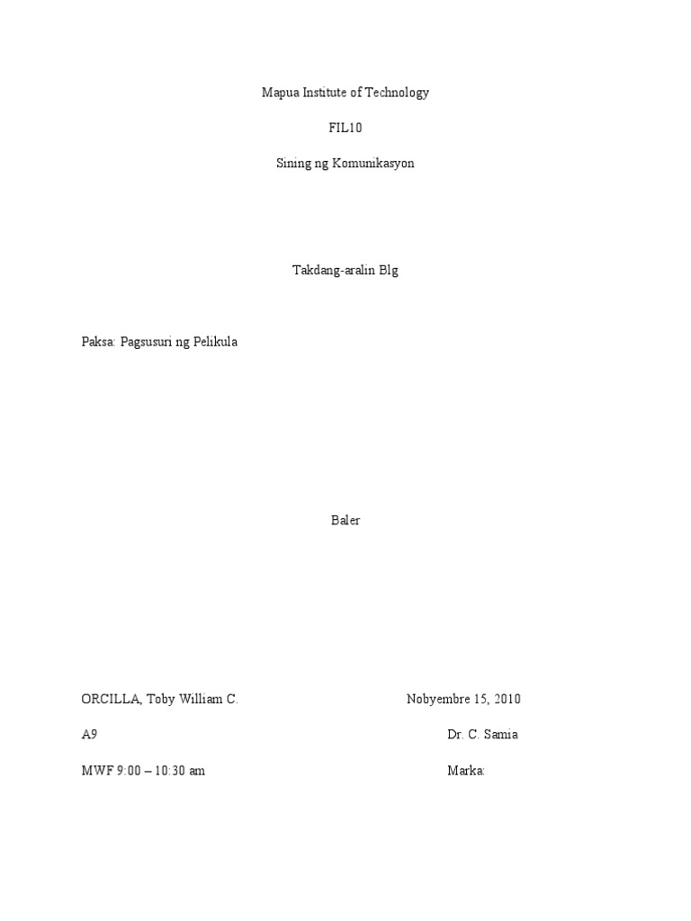 FIL10 - Baler (Movie Review) | PDF