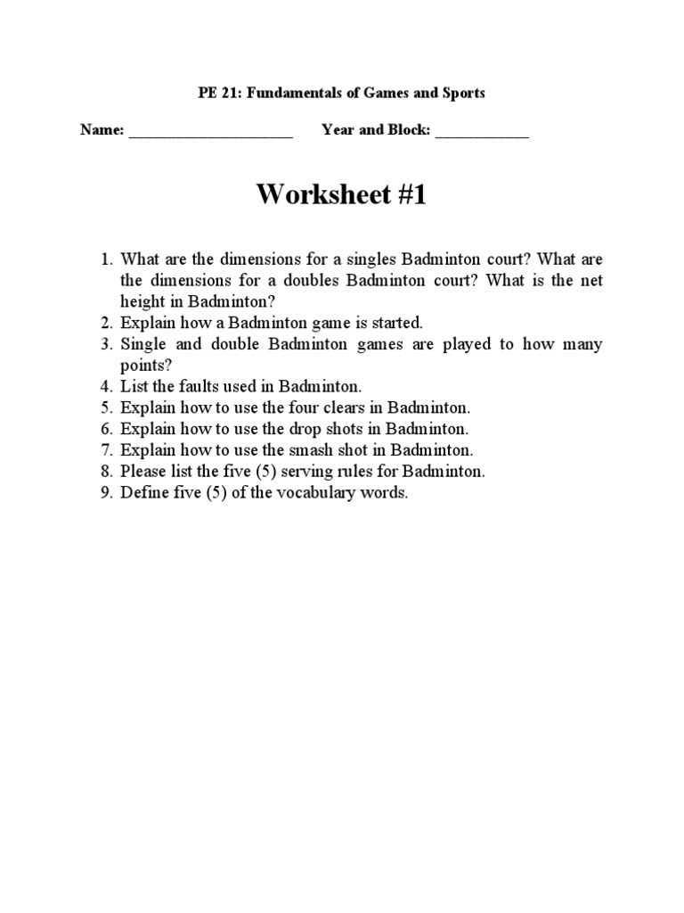 Physical Education Worksheet | PDF