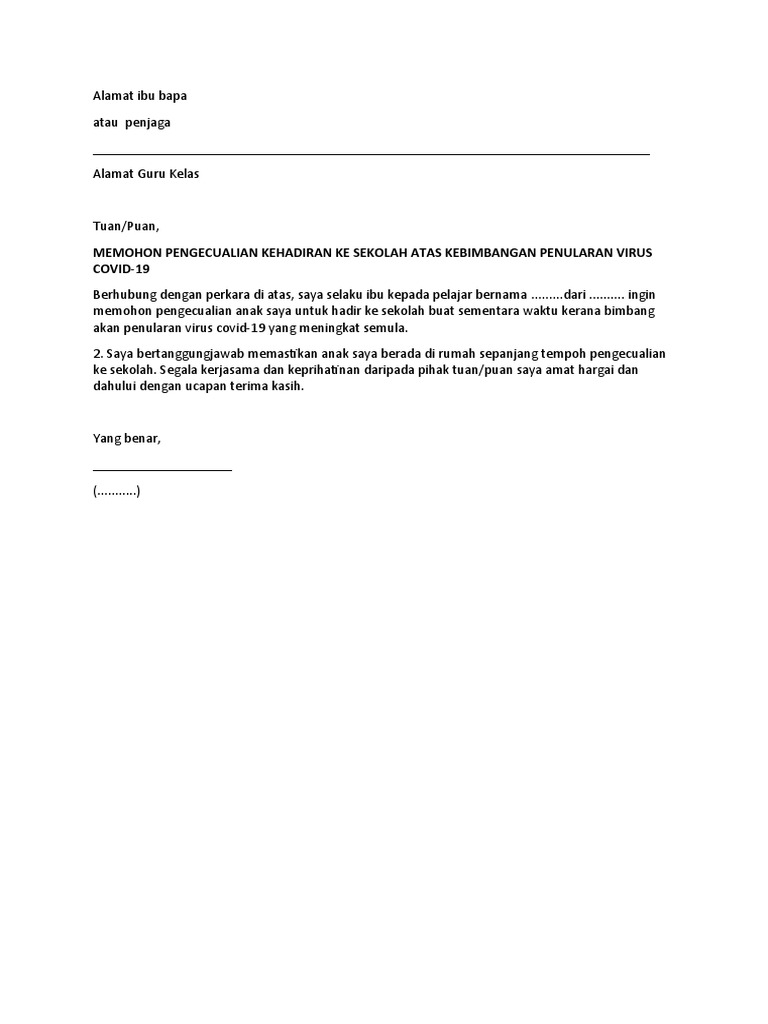Surat Permohonan Cuti Kuarantin Covid | PDF