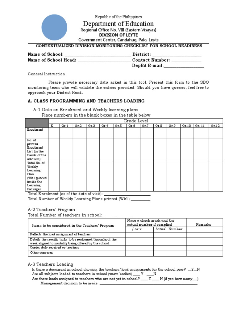 Monitoring Checklist For School Readiness | PDF | Computing