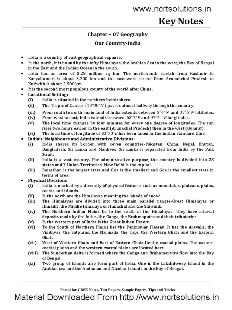 Chapter - 07 Geography Our Country-India: Locational Setting | PDF ...