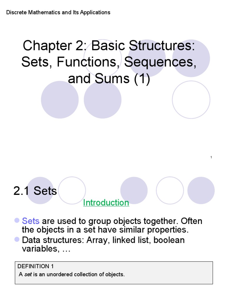 Chapter 2: Basic Structures: Sets, Functions, Sequences, and Sums | PDF ...