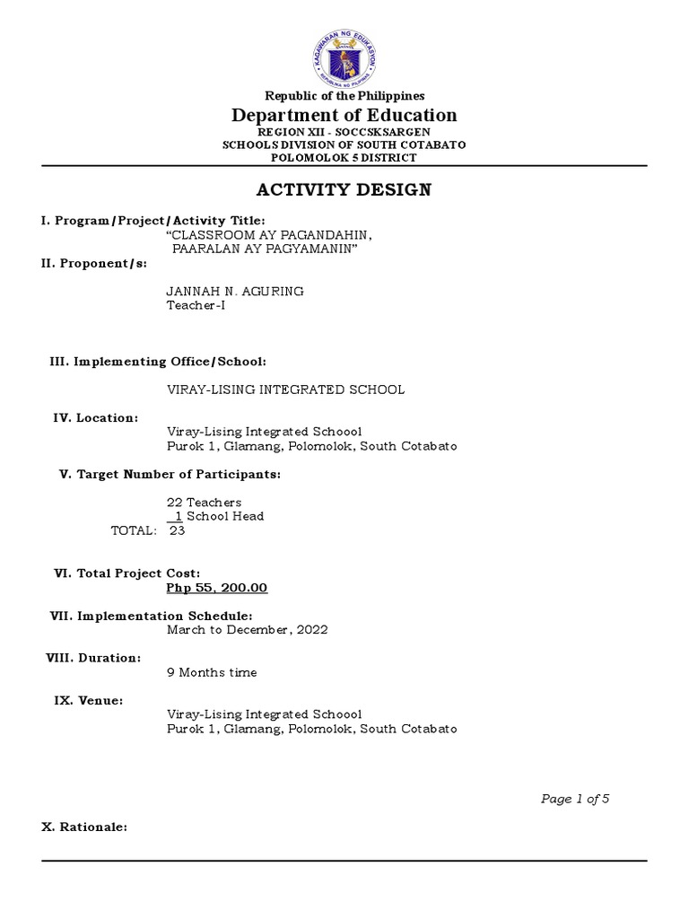 Activity Design For School & Classroom | PDF