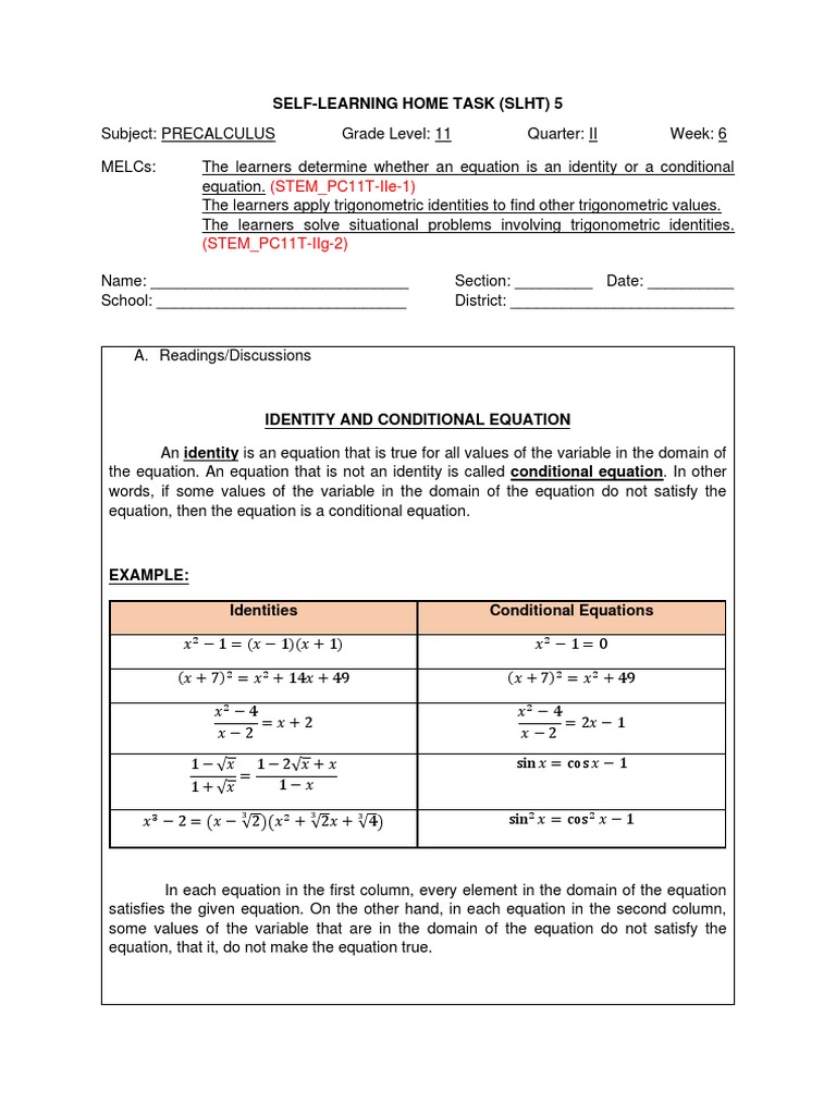 Trigonometric Identities for Grade 11 | PDF | Trigonometric Functions ...