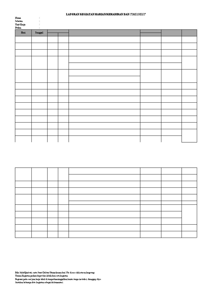 Laporan Kegiatan Harian/Kehadiran Dan Timesheet: Nama: Jabatan: Unit ...
