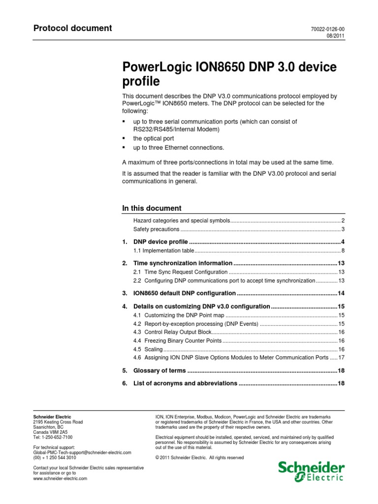 Powerlogic Ion8650 DNP 3.0 Device Profile: Protocol Document | PDF ...