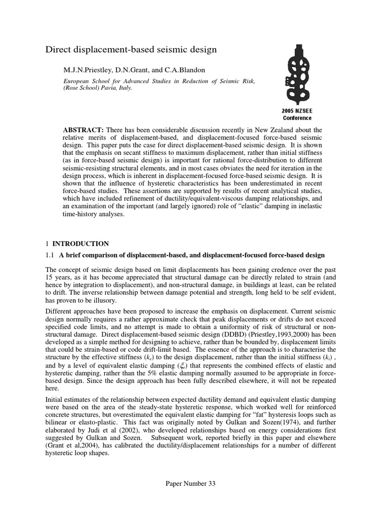 Direct Displacement Based Seismic Design | PDF | Hysteresis ...
