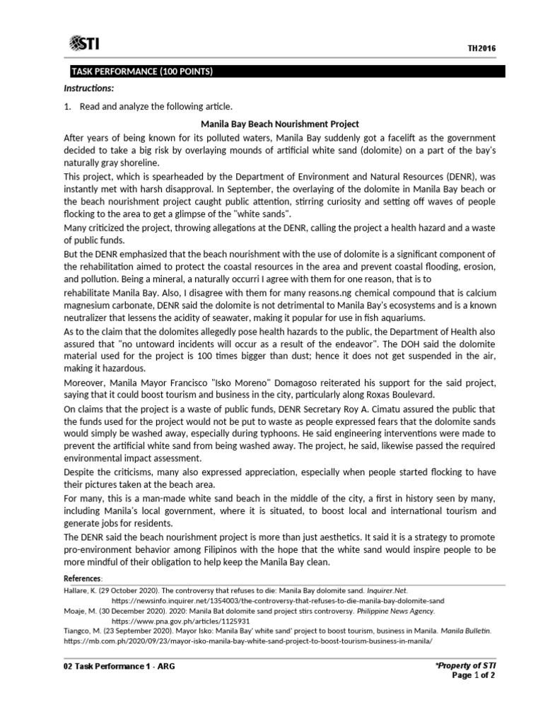 02 Task Performance 1 - ARG | PDF | Beach | Manila