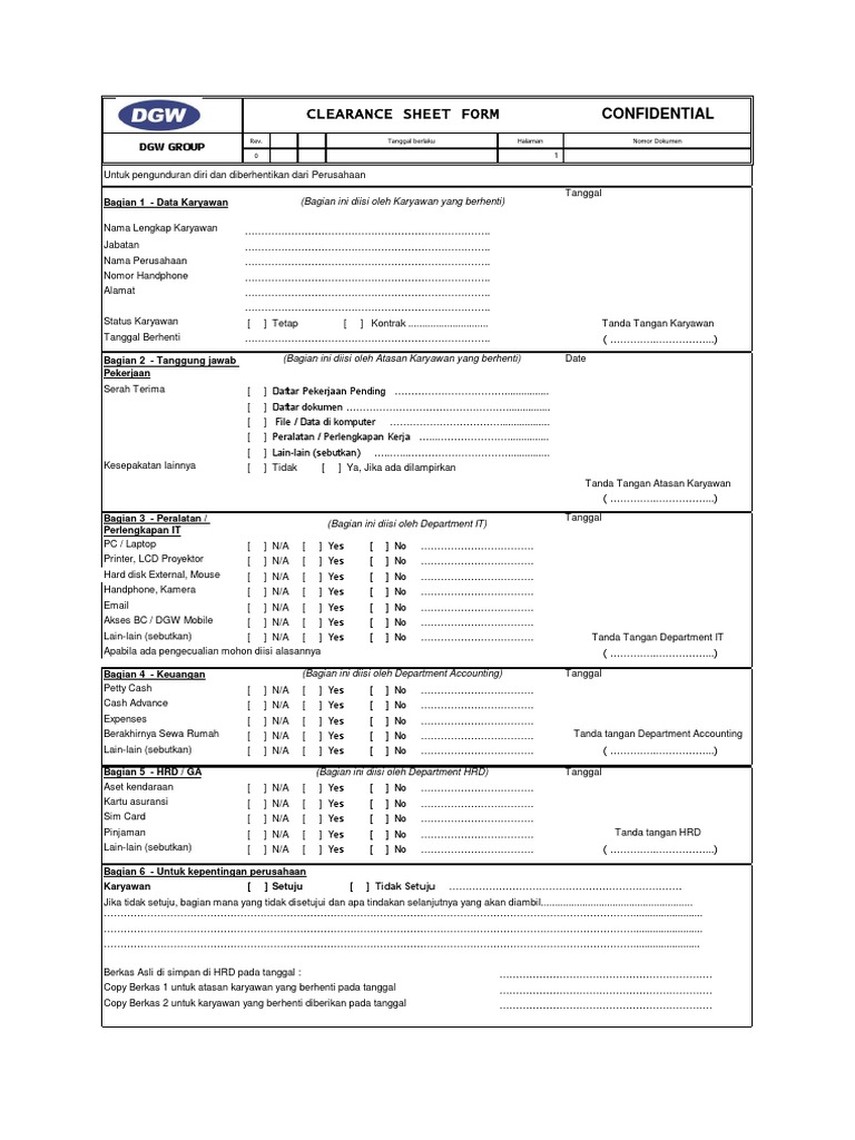 Employee Clearance Form Bahasa Pdf