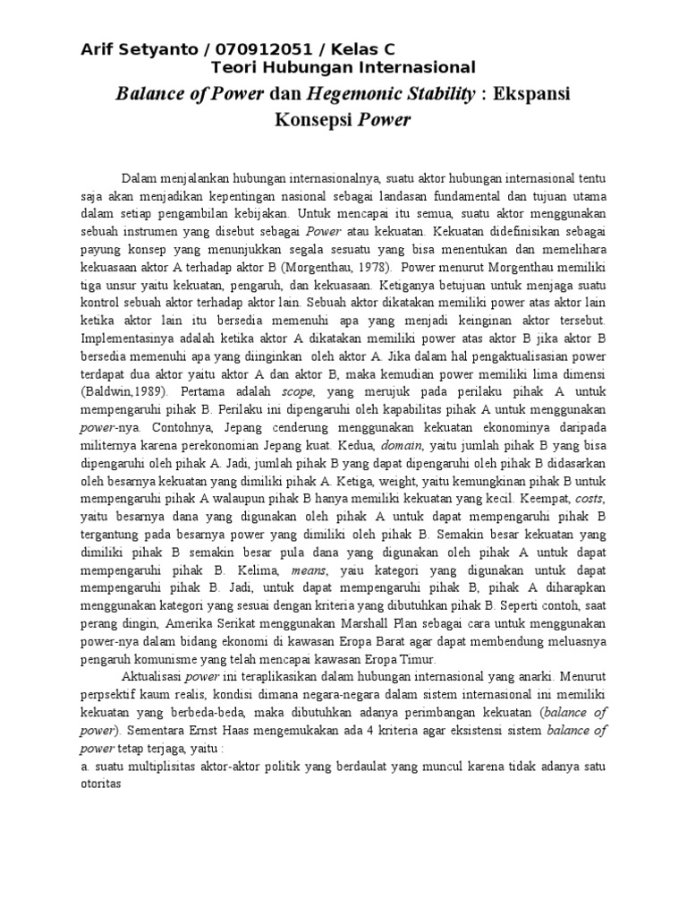 Balance of Power vs Hegemonic Stability | PDF