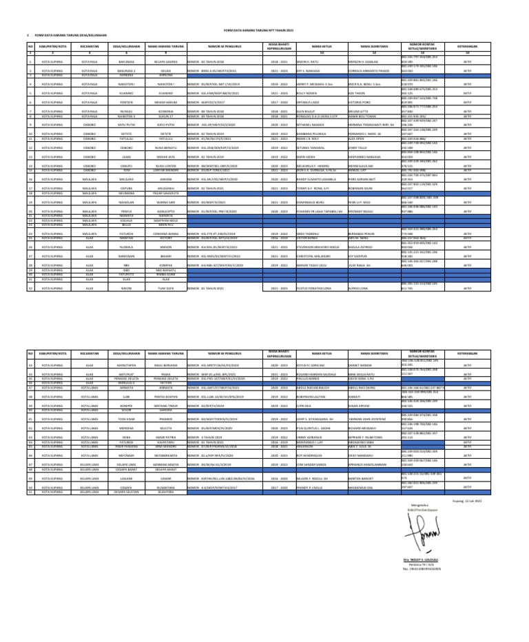 Data Karang Taruna NTT 2021 | PDF