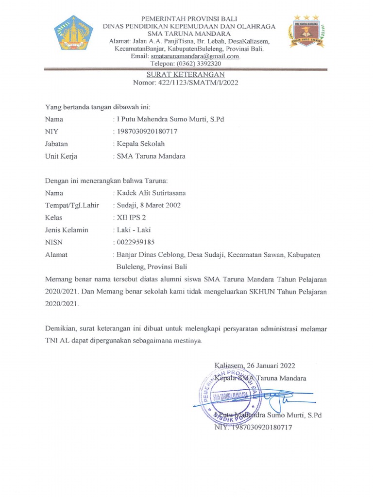 Surat Keterangan Skhun - Alit | PDF