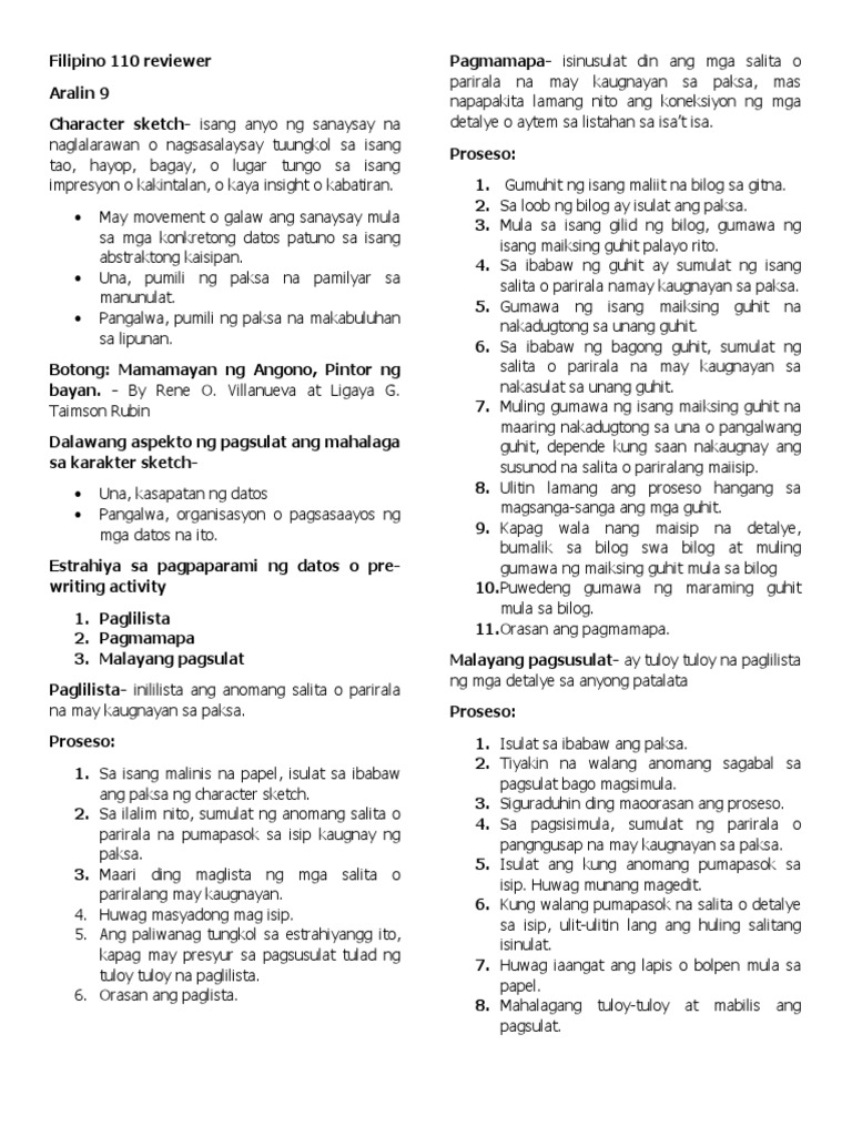 Filipino 110 May Reviewer | PDF Filipino 110 May Reviewer | PDF