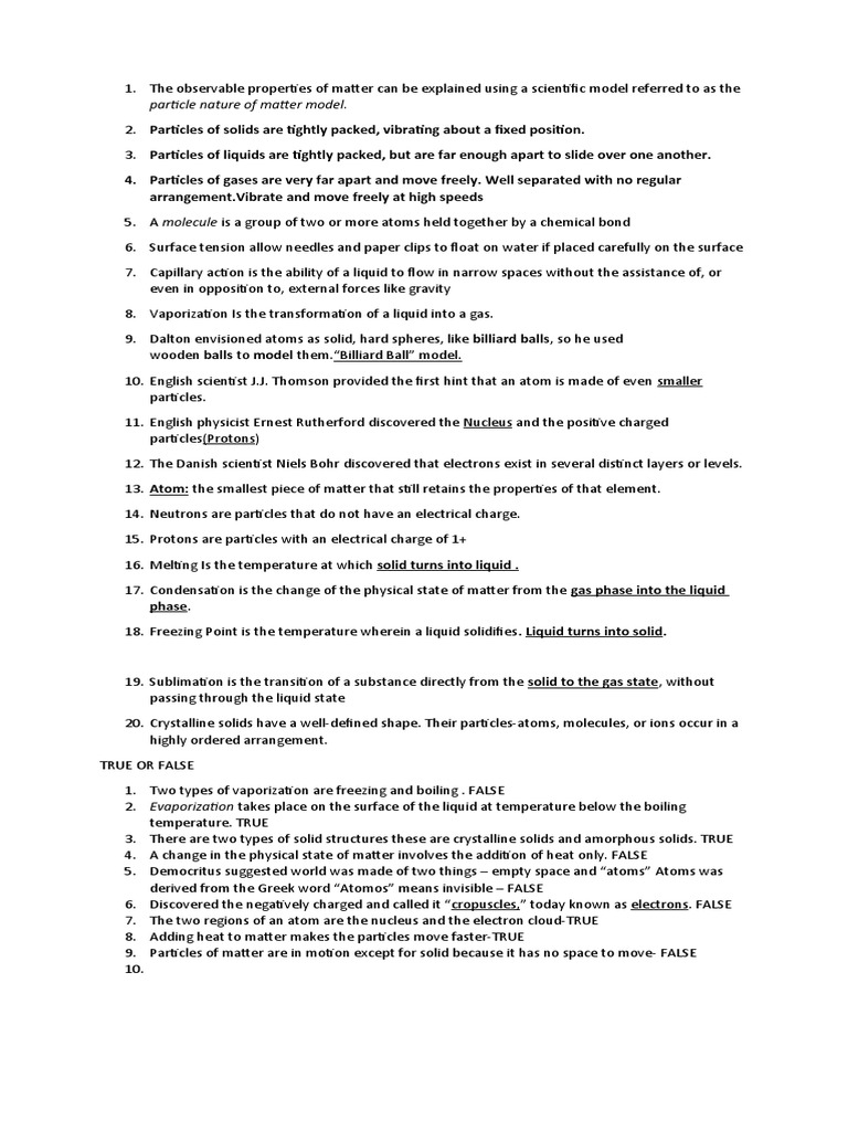 The Observable Properties of Matter Can Be Explained Using A Scientific ...