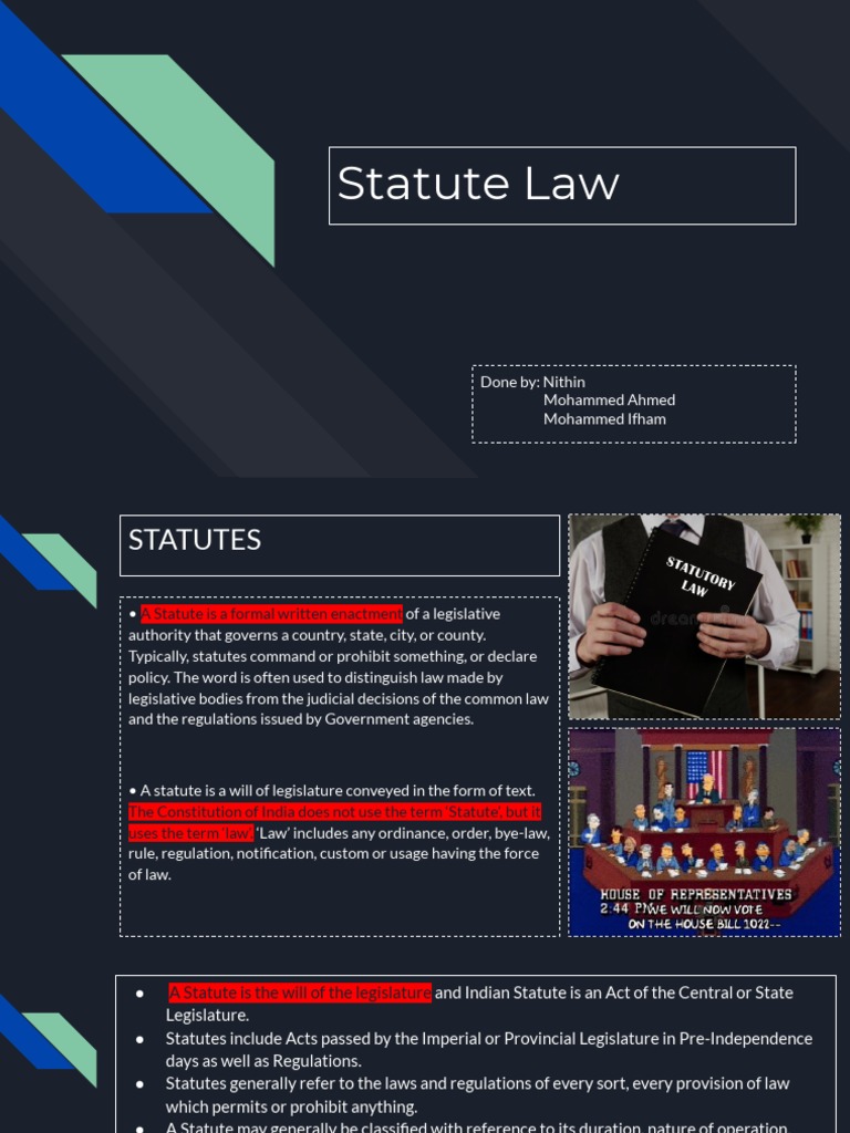 Statute Law: Done By: Nithin Mohammed Ahmed Mohammed Ifham | PDF